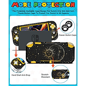 Gurgitat 7in1 Sun Moon Witchy Switch Lite Case for Nintendo Switch Lite Carrying Cases Girly Protective Cover Dockable Skin+Thumb Grips+Game Holder+Shoulder Strap+Sticker for Switch Lite Travel Case