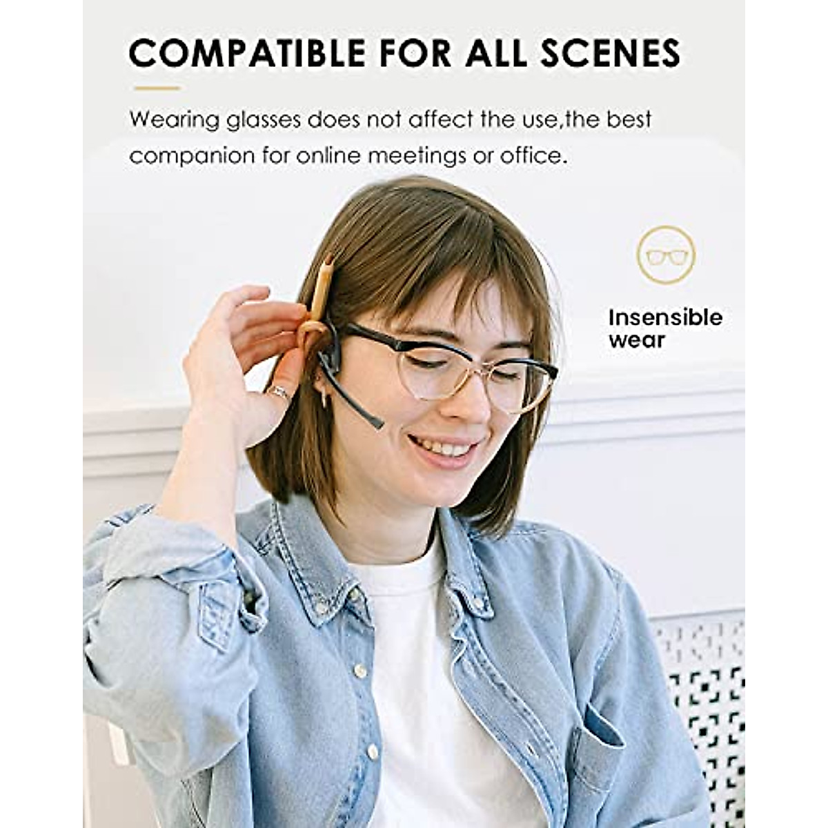 Bone Conduction Headphones with Mic Open Ear Headphones Wireless Bluetooth Ear Bone Head Phones Earphones with Microphone Waterproof Headset for Office, Work, Running, Driving, Sports, Truck Drivers