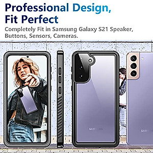 Temdan for Samsung Galaxy S21 Case 5G Waterproof, Built in Screen Protector 360° Full Body Heavy Duty Shockproof IP68 Waterproof S21 Case for Samsung S21 5G 6.2"-Black