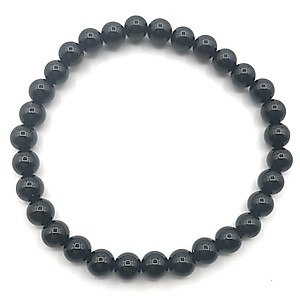 Black Agate Gemstone Beaded Stretch Bracelet 7 Inches - 6mm Round Beads