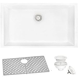 Ruvati 30 x 17 inch Granite Composite Undermount Single Bowl Kitchen Sink - Arctic White - RVG2030WH