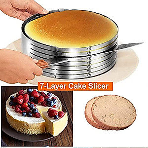 HAOYING 4 PCS Bakeware Set, 7-Layer Cake Slicer Cutter 9.5"-12",Cake Ring 6"-12", Square Cake Mold 6"-11", Heart Shape Cake Mold 4", Stainless Steel Pastry Slicing Rings Mousse Mould Baking Tools