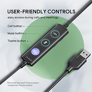 Yealink UH34 USB Headset with Mic,Stereo Wired Headphones with Noise Cancelling Microphone,Teams Certified,Professional Work Headphones for VoIP Phone PC Computer Call Center Office