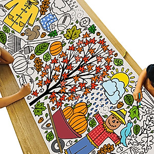 Tiny Expressions Giant Coloring Poster for Kids - Fall Fun | Rolled, No Creases 30" x 72" Coloring Table Cloth for Kids Activity | Autumn Activities for Kids