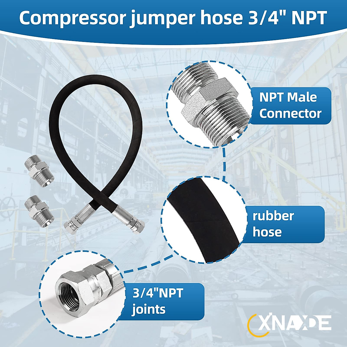 [2023 Upgraded] 40" x 3/4" Universal Compressor Jumper Hose - Two 3/4" Adapters, MAX 15MPA, 2175 PSI F0215-3 YEARS WARRANTY