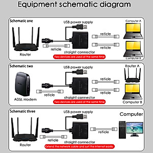 QIANRENON RJ45 1 to 2 Network Splitter Divider 2 Port 100M Ethernet Share Connector, with USB Powered,Support 2 Port to Access The Internet at The Same Time.for Router Computer TV Set-top Boxe