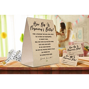 Kraft Paper How Big is Mommy's Belly Sign,Guess Mommy's Belly Size Game Kit (1 Standing Sign + 50 Guessing Cards + 3 measuring tapes), Baby Showers Decorations-NPZHB03