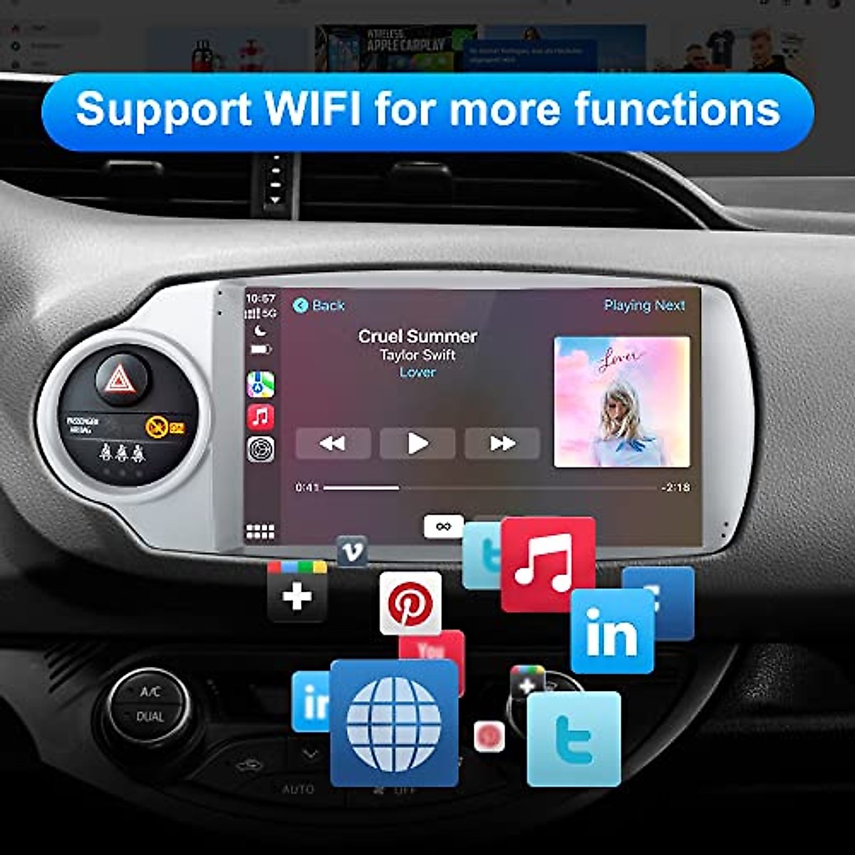 Car Radio Stereo Android 11 for Toyota Yaris 2011 2012 2013 2014 9 inch Touch Screen with Apple CarPlay Andriod Auto and WiFi GPS Navigation DSP Bluetooth