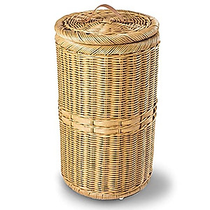 The Basket Lady Tall Wicker Trash Basket with Metal Liner, 15.5 in Dia x 25.5 in H, Sandstone