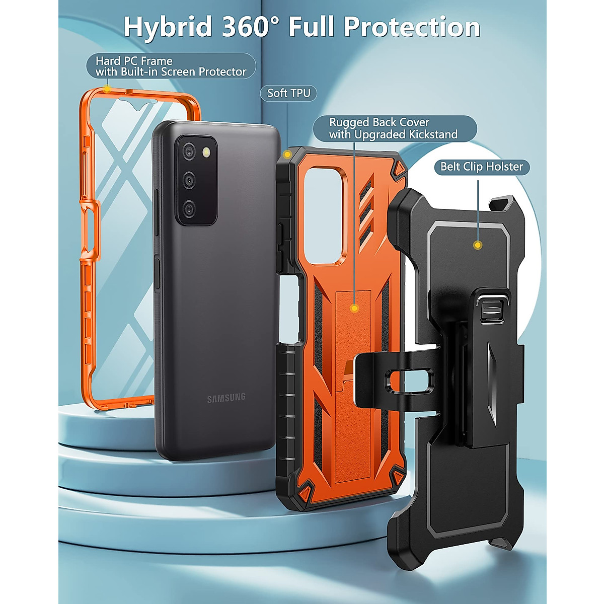 SOiOS for Samsung Galaxy A03s Case: Military Grade Drop Proof Protection Cell Phone Holster Cover | Heavy Duty Protective Rugged Cases with Kickstand | Durable Matte Textured Shockproof TPU Protector