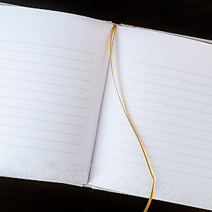 GSM Brands Wedding Guest Book, Simple Flower Bloom Line Art, 9 x 7 60 Lined Guestbook Pages, Elegant Gold Foil Embossed Design with Gold Page Edges