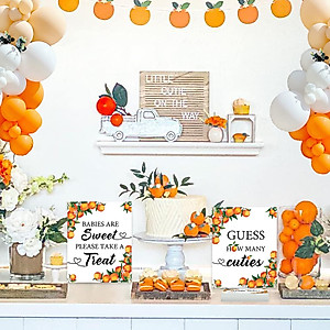 Little Cutie Candy Guessing Game, Orange Theme Guess How Many Cuties Standing Sign with 50 Cards, Baby Shower Games, Babies are Sweet, Please Take a Treat Sign