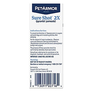 PetArmor Sure Shot Liquid De-Wormer for Dogs and Puppies, Liquid De-Wormer Treats Roundworms & Hookworms in Dogs and Puppies 2 Weeks and Older, For Dogs Under 120 lbs, 2 ounces