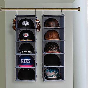 LADYBRO Baseball Cap Storage for Closet Hanging Hats Organizer 10-Shelf Hat Racks 2Pcs 5-Shelf Hat Storage Newsboy Hat Trucker Cap Boxes Container Hat Display Hanger Hat Holder Oxford Cloth