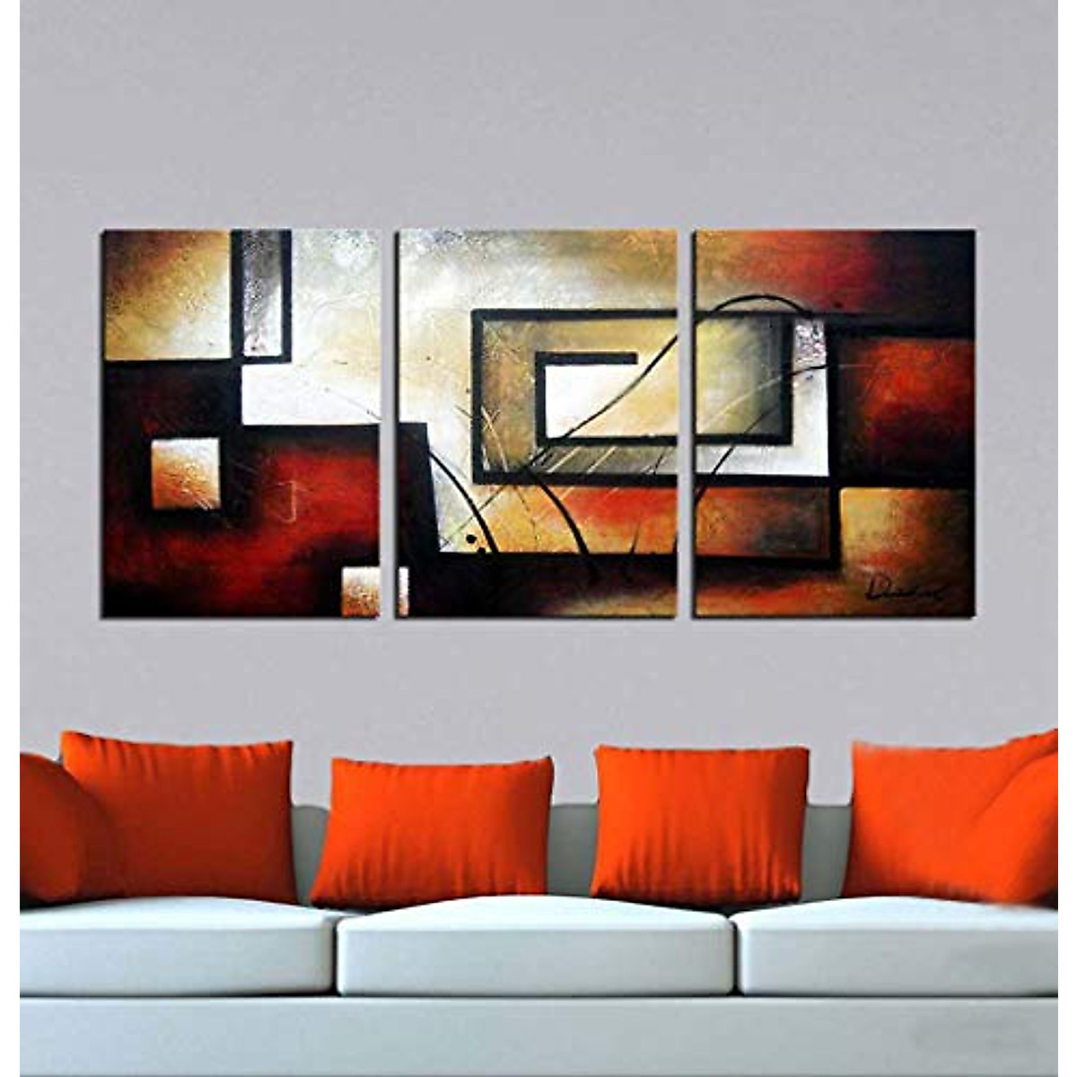 ARTLAND Modern 100% Hand Painted Abstract Oil Painting on Canvas The Maze Of Memory 3-Piece Gallery-Wrapped Framed Wall Art Ready to Hang for Living Room for Wall Decor Home Decoration 24x48inches