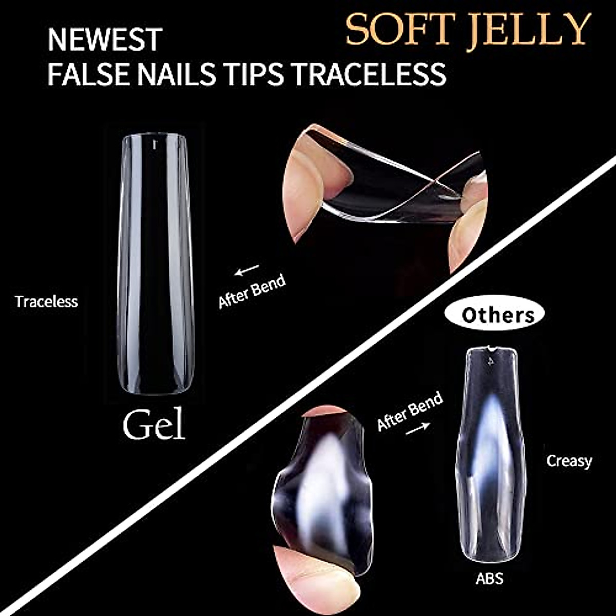 UNA GELLA Full Cover Nail Tips Square Gel Nails Tips 120 PCS No C Curve Nail Tips XXL Extra Long Nail Tips Full Cover Square Straight Tips No C Curved Fake Nails Tapered Square Nails For Acrylic Nails For Salon Home DIY with Box