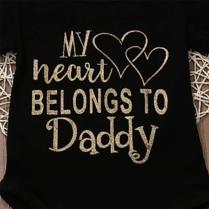 Infant Baby Girls Daddys Letter Playsuit Romper Bodysuit Short Sleeve Shirt (My Heart Belongs to Daddy-Black, 3-6 Months)