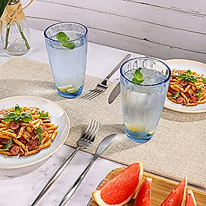 CREATIVELAND Highball Glass Tumbler Light Blue Set of 6, for Water,Cocktail,Juice,Beer,Iced Coffee,Clear Blue Glassware for Bar Kitchen,Thick & Heavy Glass Drinking Glasses with Heavy Base 16oz/450ML