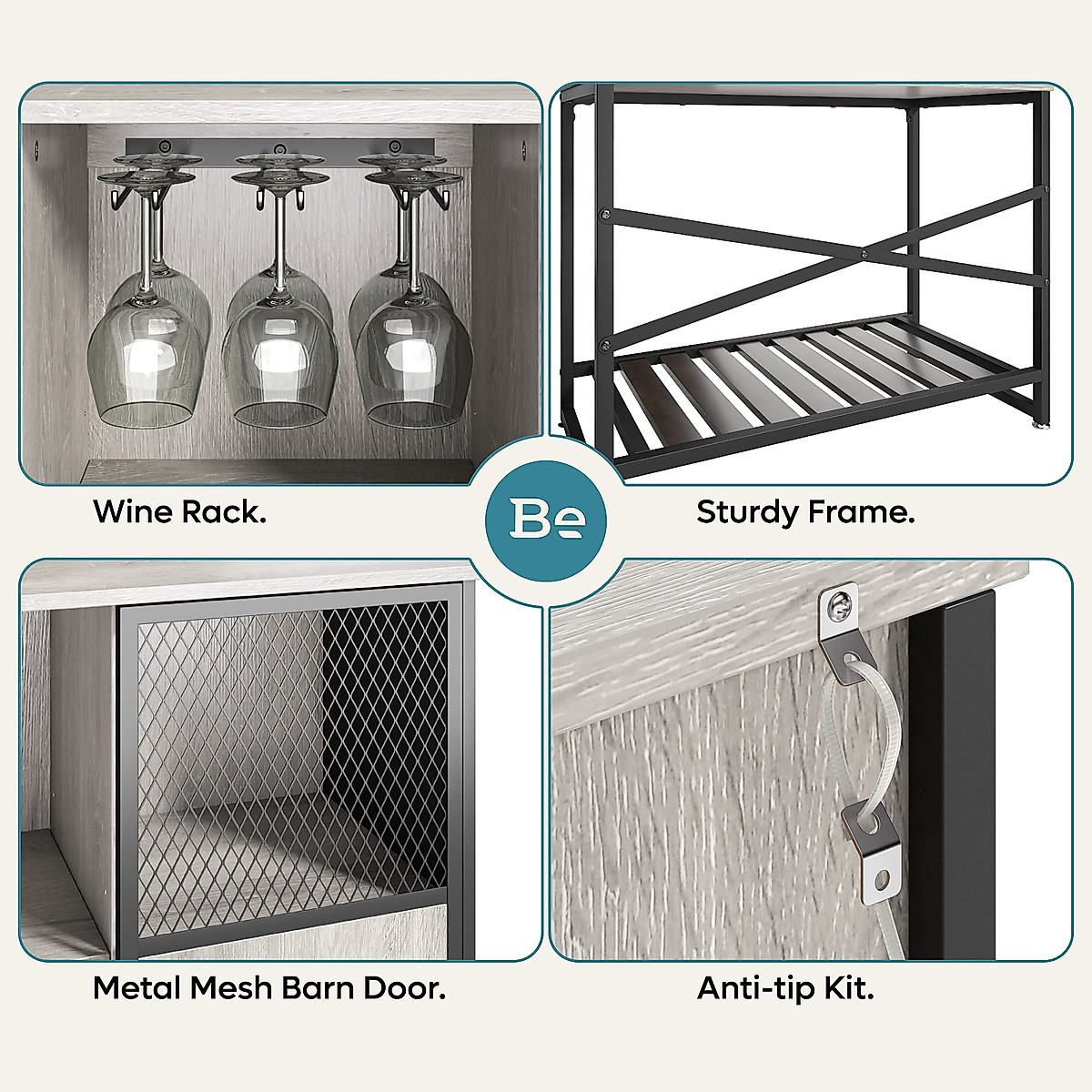 Bestier Wine Bar Cabinet for Liquor and Glasses Coffee Station Buffet Sideboard with Wine Glass Rack Mini Bar for Home Kitchen Storage Cabinet with Sliding Door and Open Shelf