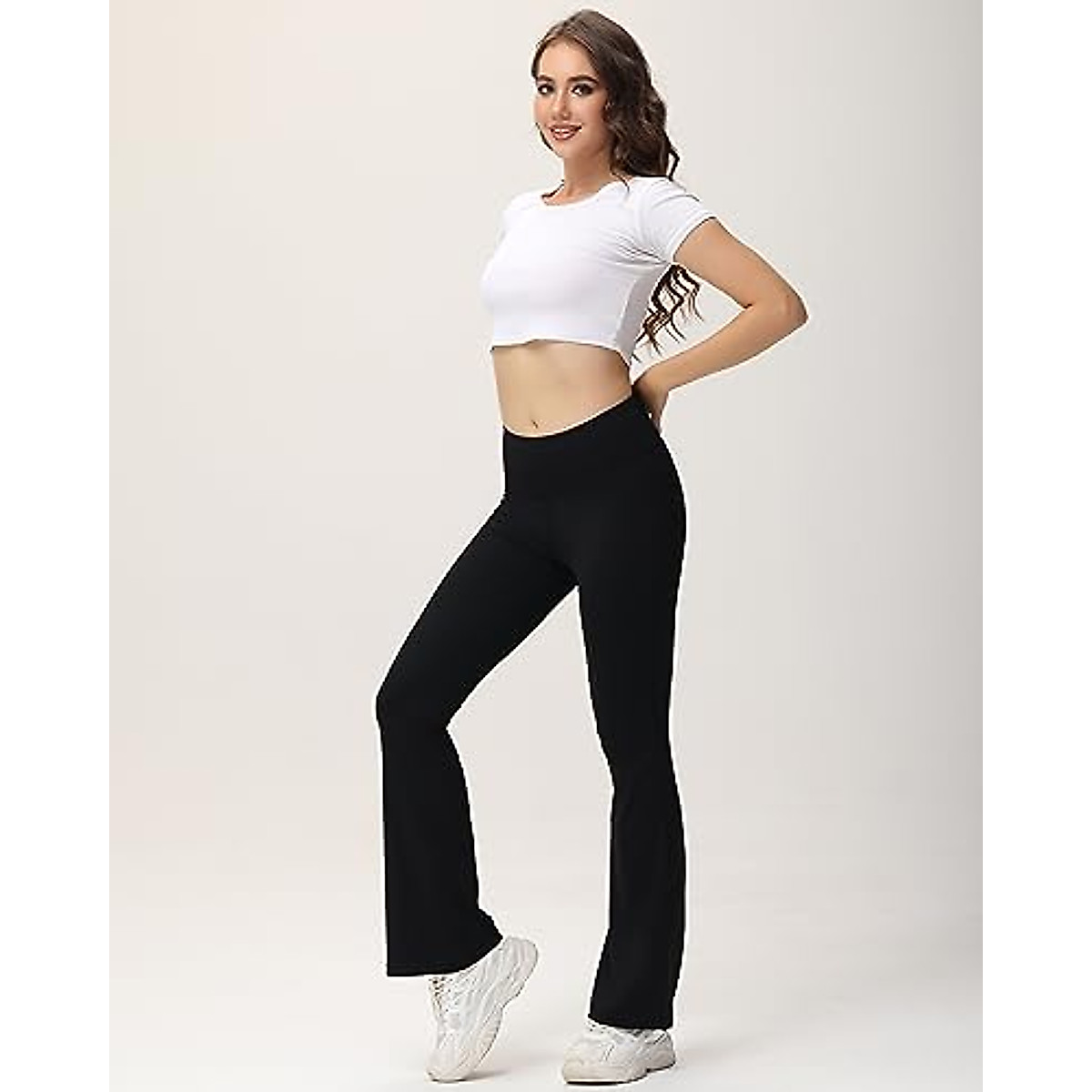 LAOARA Women Bootcut Yoga Pants Crossover Tummy Control Workout Legging High Waist Stretch Pants Black L
