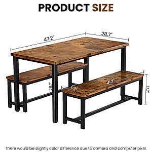 AWQM Dining Room Table Set, Kitchen Table Set with 2 Benches, Ideal for Home, Kitchen and Dining Room, Breakfast Table of 47.2x28.7x28.7 inches, Benches of 40.5x11.0x17.7 inches, Rustic Brown