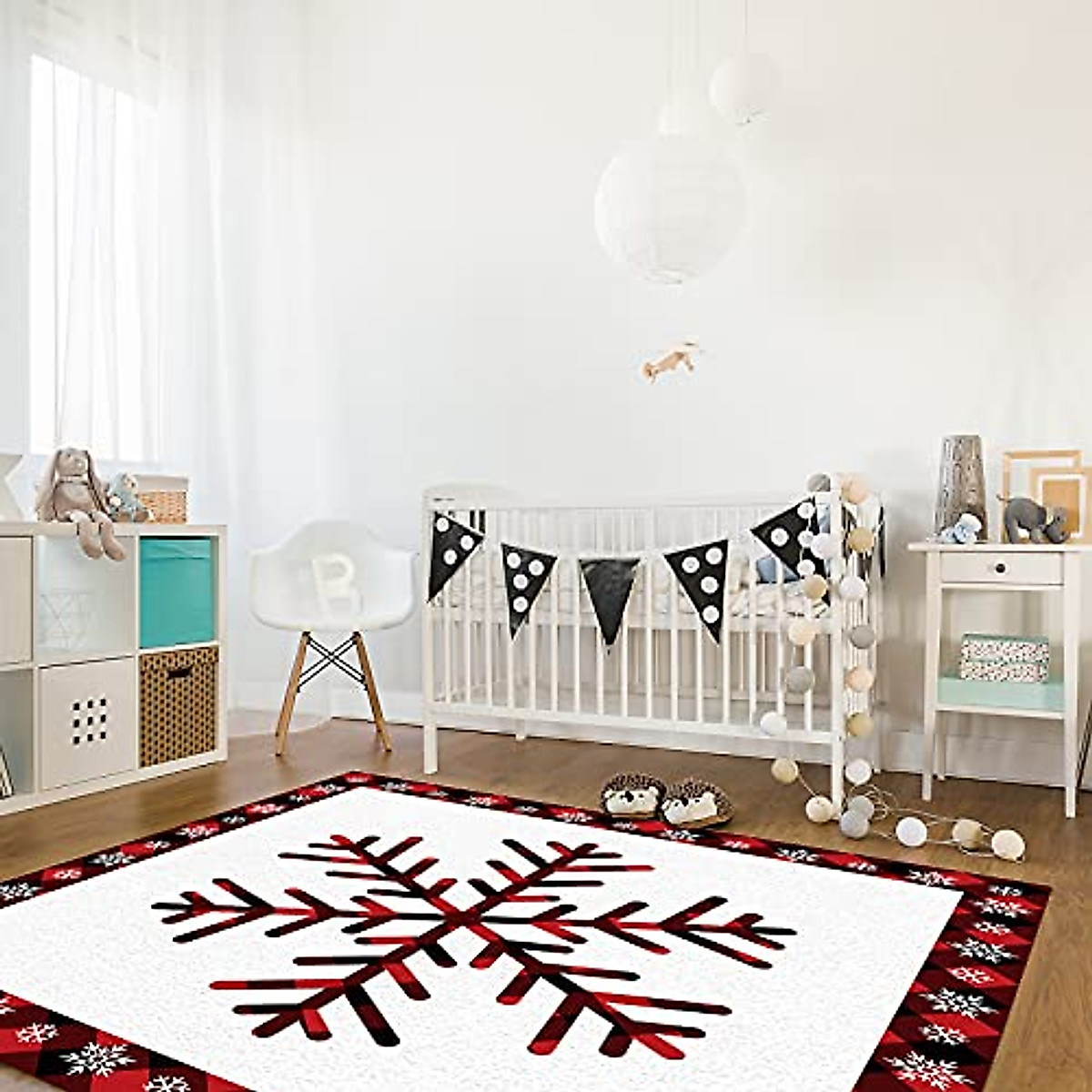 Area Rug Absorbent Non-Slip Rectangle Rug Christmas Red Lattice Snowflake White Rugs for Living Room Bedroom Kitchen Entryway, Soft Floor Mat Indoor Carpet Accent Rugs 2x3 Feet