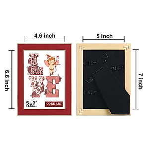 CORE ART 5x7 Picture Frames, Red Photo Frames Set of 2, 5 by 7 Colorful Frame with HD Plexiglas, Wall or Tabletop Display