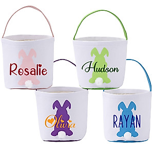 Personalized Easter Basket, Easter Bunny Basket for Kids, Easter Egg Hunt Tote Bag for Toys Candy Gift Party Decorations