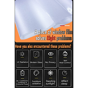 Window Privacy Film Frosted Glass Window Film, Heat Control Non-Adhesive Static Cling Decorative Opaque UV Blocking Window Films for Home Bathroom Office (Pure, 35.4”×78.7”)