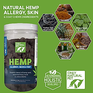 Only Natural Pet Allergy, Skin & Coat Hemp Soft Chews - Allergy Immune Bites for Dogs, Omega 3 Supplement, Hemp Oil - Calming Treats for Itchy Skin Relief, Hot Spot - (120 Count)