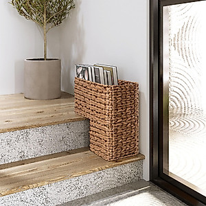 PEMAR Wicker Stair Step Basket, Hand Woven Multi Storey House Staircase Basket Bin, Felt Storage Basket for Stairsteps, Shoe Organising, Laundry Gathering, Toy Storage Organiser