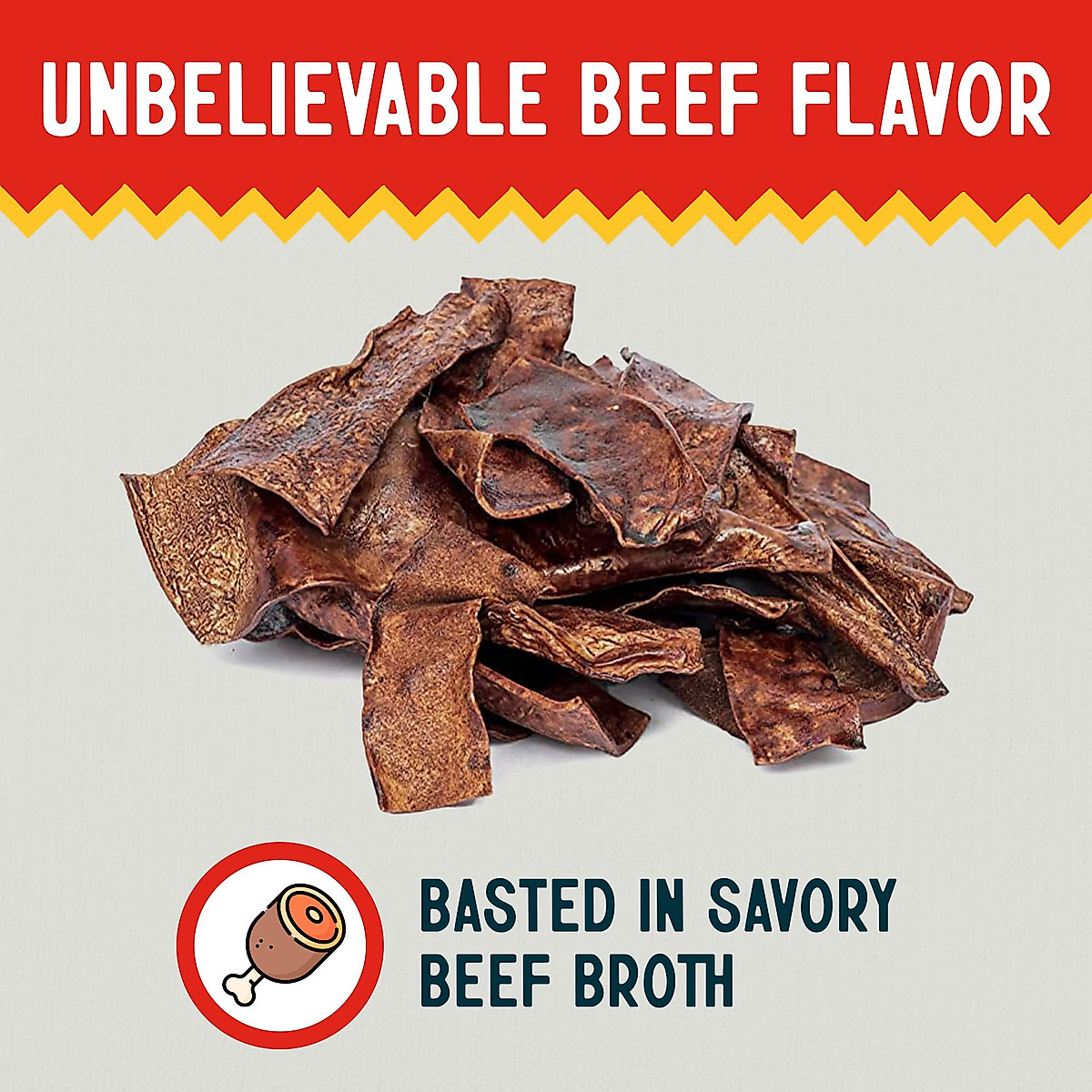 Canine Chews Beef Flavor Prime Cut Thick Chips for Aggressive Chewers Dog Chew Toy Beef Basted Rawhide Chip Slices 1 Pound (Beef Flavor 1lb)
