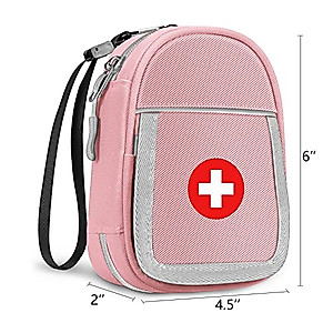 SITHON Insulated Medicine Carrying Case Bag - Small Travel Medication Organizer Emergency Medical Pouch Holds Auvi Q, Nasal Spray, Allergy Meds, Asthma Inhaler Case for Small EpiPens, Pink