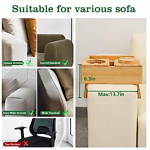 BAMBOOTRAY Couch Arm Tray, Multi-Function Folding Sofa Armrest Tray with 360°Rotating Phone&Pad Bracket, TV Tray for Eating and Beverage