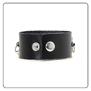 Fusamk Punk Rock Snap Bracelet Bullet Chain Wristband Wide Leather Cuff Bracelet(Black)