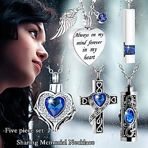 Cremation Urn Necklace for Ashes set of 5 -Crystal Heart Cremation Jewelry Memorial Jewelry for Ashes of Loved Ones Keepsake Urn for Human Ashes Pendant Necklace for Women Men (Blue 5 Pcs)