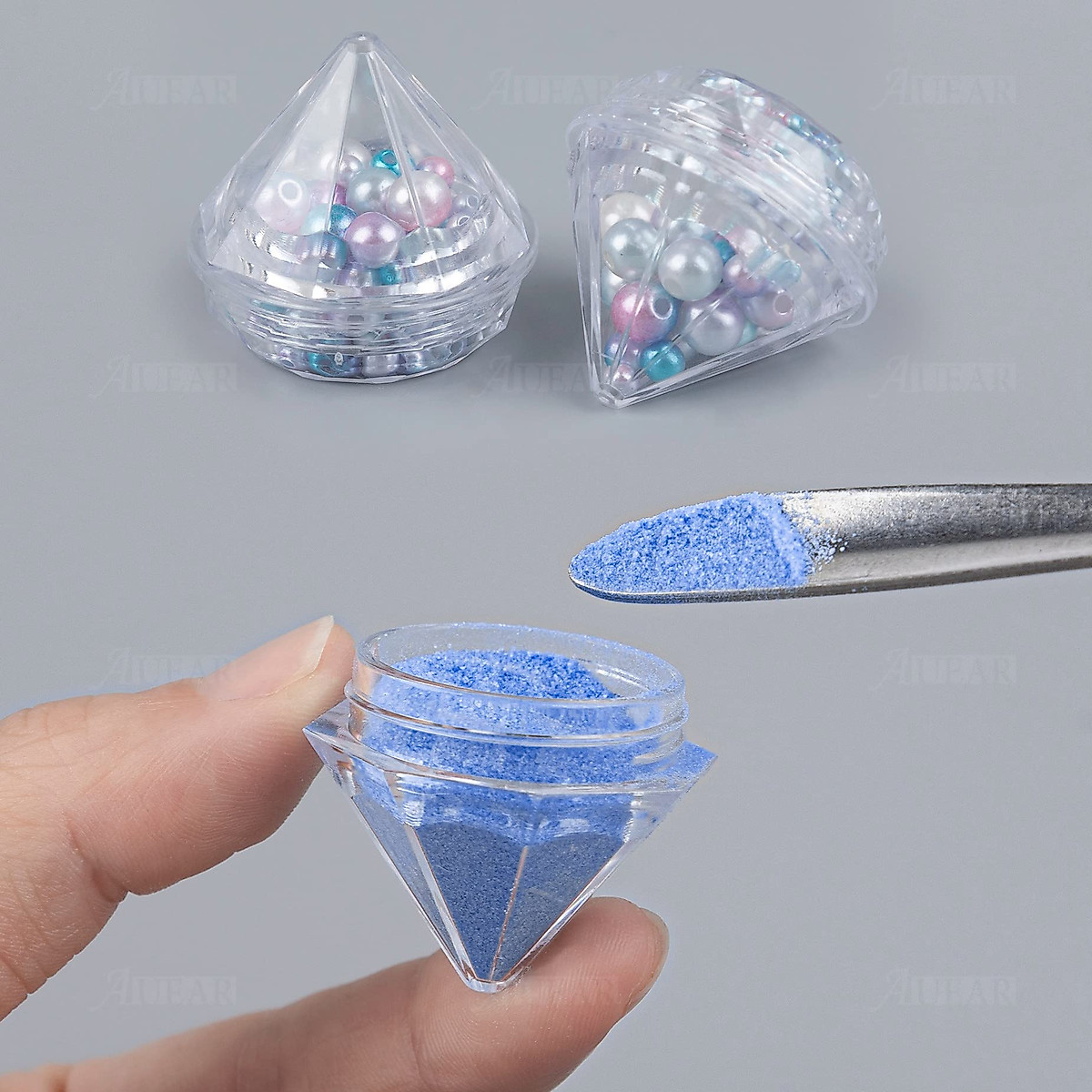AUEAR, 50 Pack Diamond Shaped Clear Jars 5 ML Empty Refillable Cosmetic Small Jar Makeup Container with Lids Sample Trial Case Storage Box for Party Favors Decor