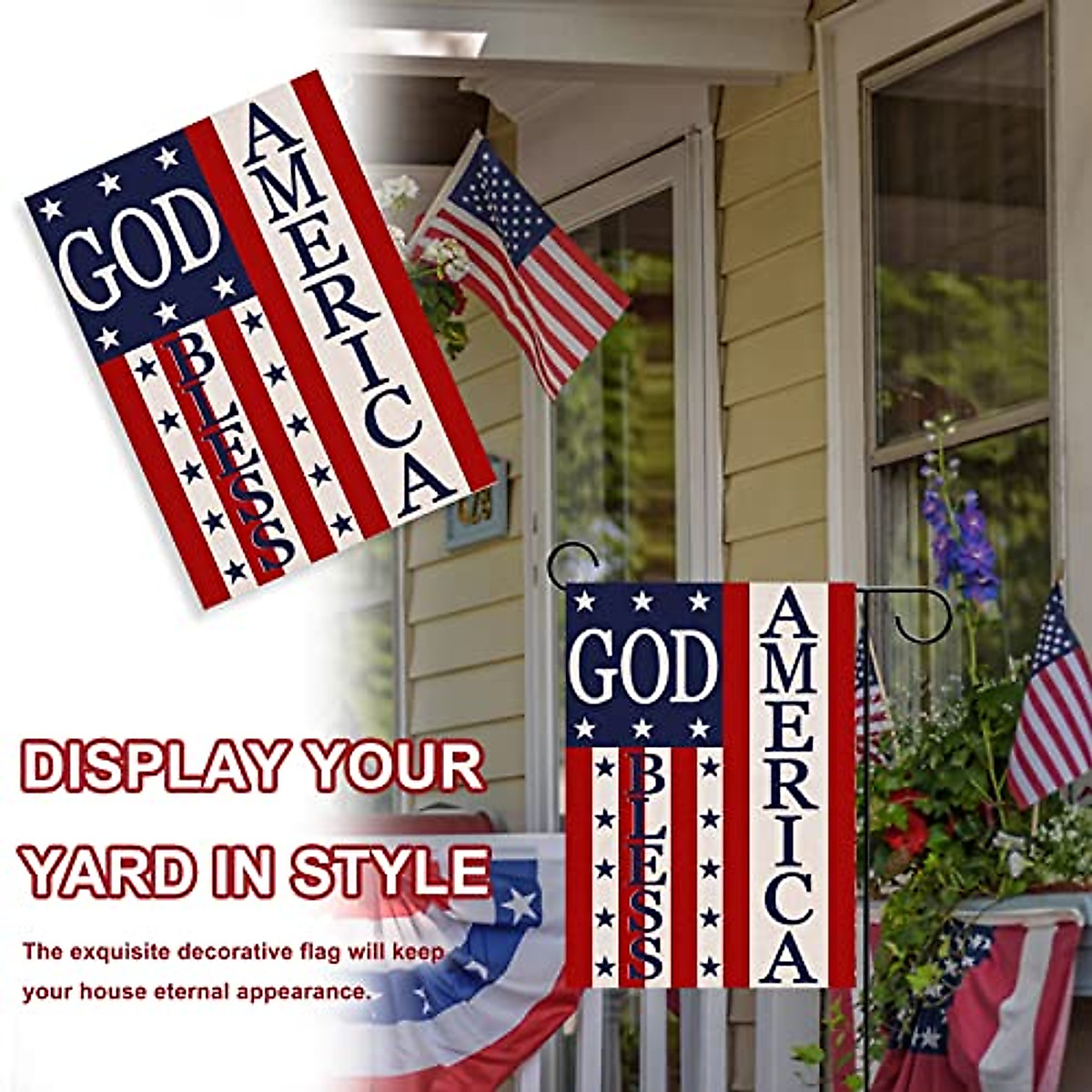Covido God Bless America 4th of July Patriotic Garden Flag, Home Decorative American Memorial Day Yard USA Star Stripes Outside Decoration, Spring Summer Seasonal Outdoor Small Decor 12 x 18
