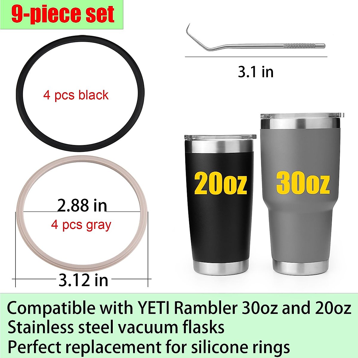Generic 8 Pack Suitable for 20 oz yeti rubber seal replacement,Suitable for Yeti Rambler、Chillout、Rtic、Hogg、Beast、Mossy Oak、Ozark Trail Brand mugs, 1, WFGSADWSA060