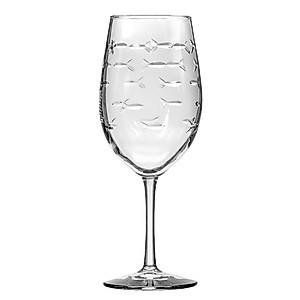 Rolf Glass School of Fish 18oz All Purpose Wine Glass | Set of 4 | Large Wine Glasses | Lead-free Crystal Glass | Engraved Wine Glasses | Made in the USA