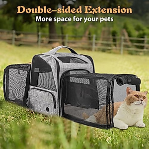 Cat Backpack Carrier, WHDPETS 2 Sides Expandable Pet Backpack for Cats Dogs fit Up to 20 lbs, Breathable Cat Carrier with Inner Safety Leash, Grey