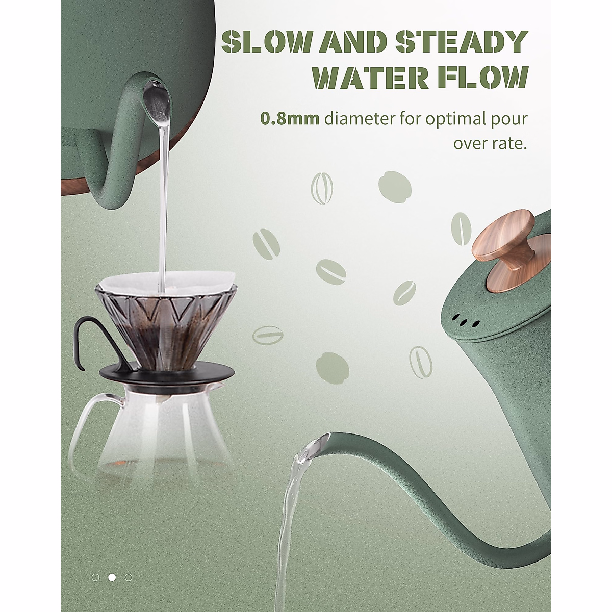 Keebar Gooseneck Electric Kettle, Electric Tea Kettle Stainless Steel, Pour over kettle for Coffee, 1000W Hot Water Kettle Electric Auto Shut Off, 0.8L, Wood-like Grain Finish Handle, Matcha Green