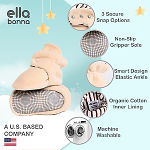 Ella Bonna Fleece Baby Booties, Three Snap Baby Slippers, Unisex Baby Gifts, Non-Slip Newborn Booties for Boys and Girls, Infant Baby Shower Shoes Months