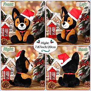 Threan 8 Inch Christmas Stuffed Animal Christmas Plush Doll with Santa Hat for Holiday Decoration Winter Gifts(Dog Style)