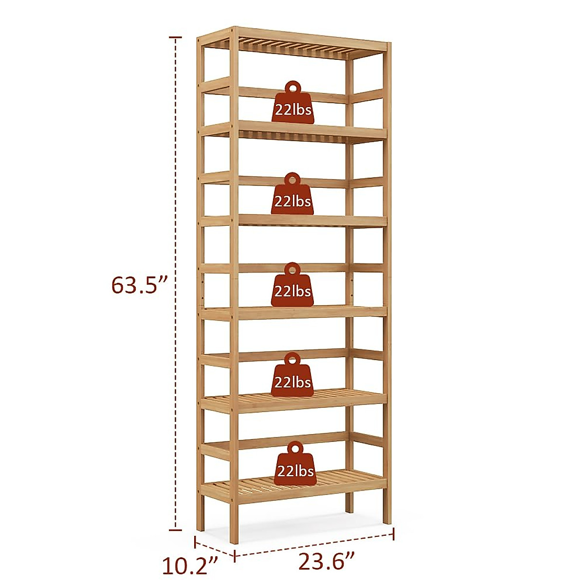 HLXZN 6 Tier Bamboo Freestanding Shelf Unit, Multifunctional Bookshelf Bookcase for Bathroom, Kitchen, Living Room, Office