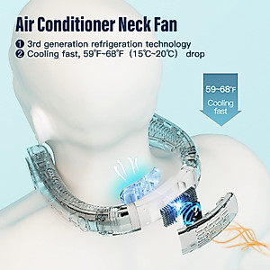 Dytecue Neck Fan Portable, Wearable Neck AC Air Conditioner Fan Built-in Refrigerating Chip, Personal Cooling Device Neck Cooler with 4000 Mah Rechargeable Hands Free 3-Speeds Fan for Outdoor Travel