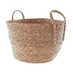 Simple Elements Woven Rattan Storage Basket – Decorative Storage basket for Blankets, Toys, Clothes, Shoes, Towels with Woven Handles – Living Room Home Décor – 16”H x 22” Dia. - Brown