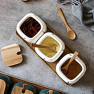 KIDYBELL Ceramic Spice Jars Porcelain Condiment Jars Set Marble Ceramic Seasoning Box 3pcs Condiment Pots for salt, sugar, pepper Kitchen Ceramic Seasoning Condiment Jar Set