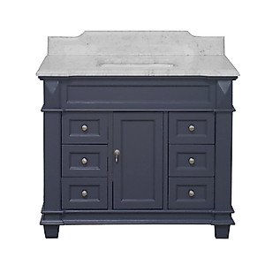 Elizabeth 42-inch Bathroom Vanity (Carrara/Royal Blue): Includes Royal Blue Cabinet with Authentic Italian Carrara Marble Countertop and White Ceramic Sink