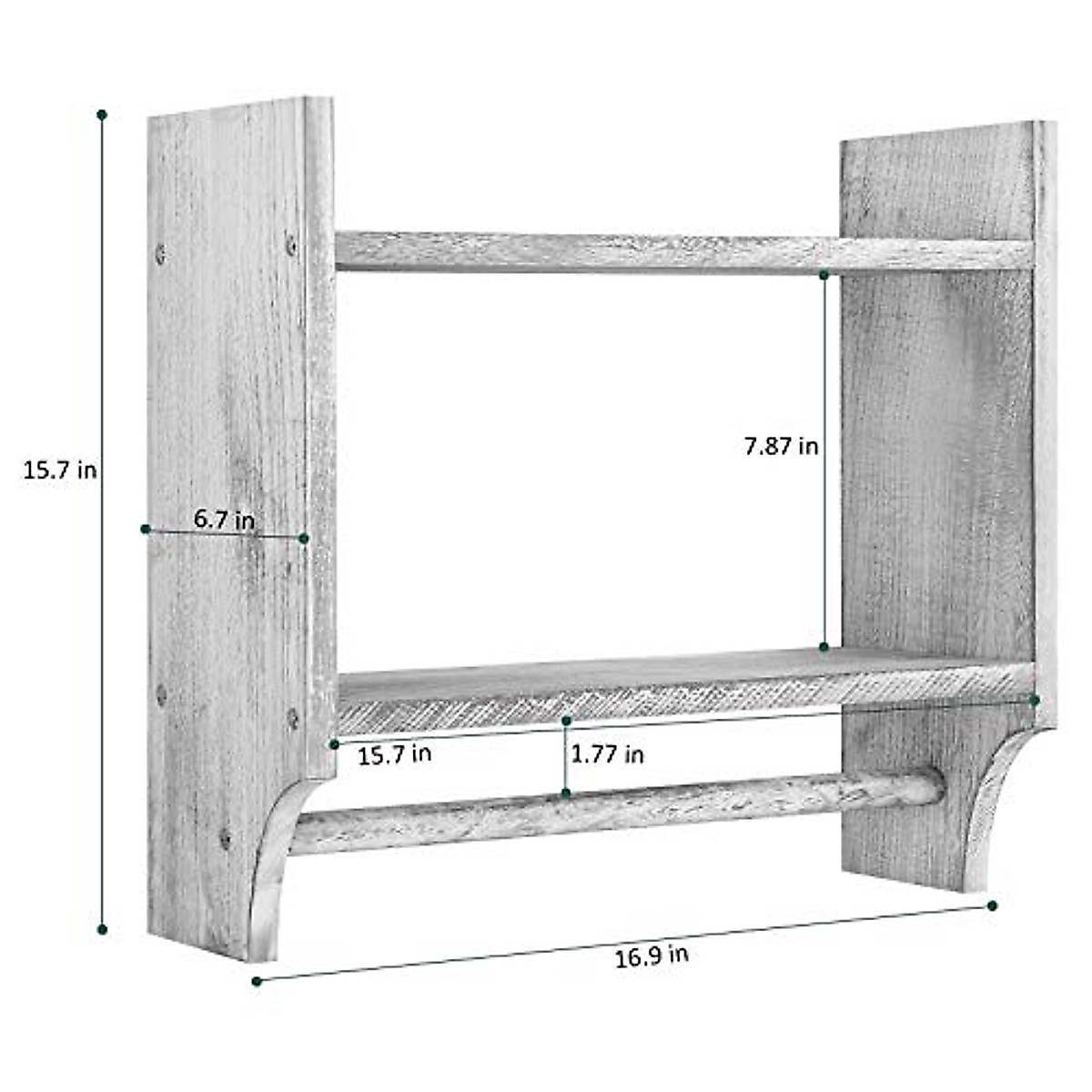 Wall Mounted Shelf with Towel Bar Rack, Rustic Towel Rack with Storage Shelf Farmhouse 2-Tier Hanging Torched Wood Shelf Organizer Floating Shelves Towel Holder for Kitchen, Bathroom, Greyish White